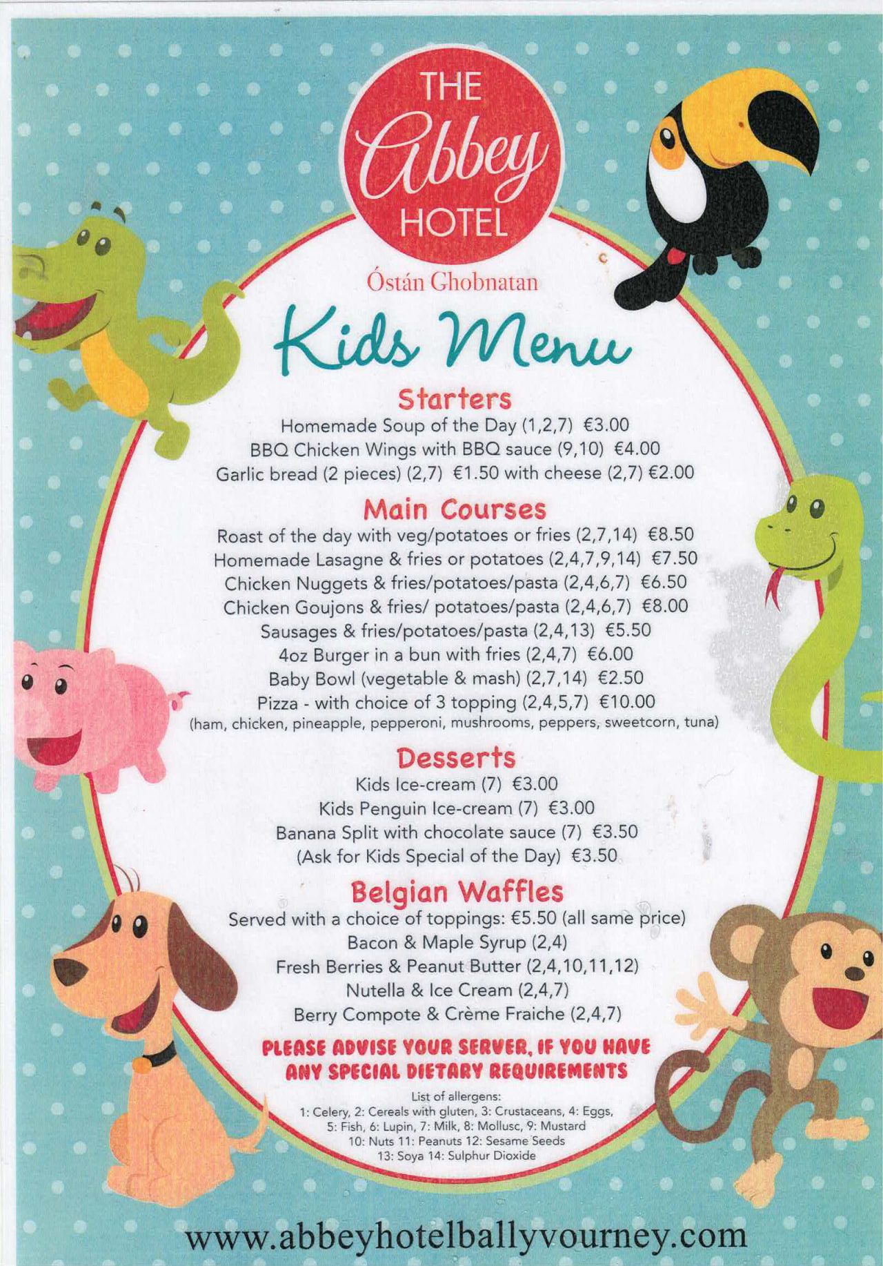 Menus | The Abbey Hotel Ballyvourney